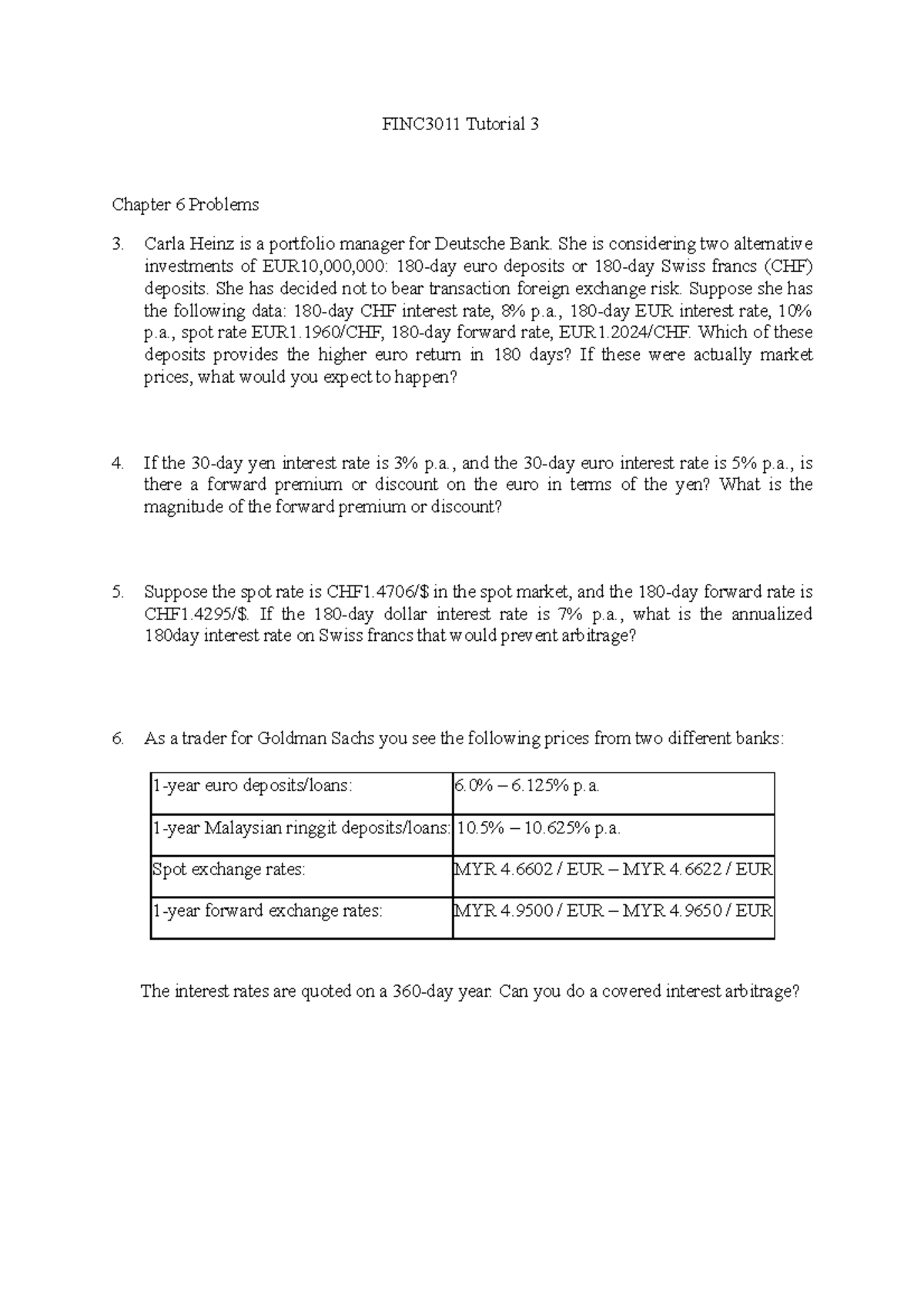 FINC3011 Tutorial 3 questions - FINC3011 Tutorial 3 Chapter 6 Problems ...