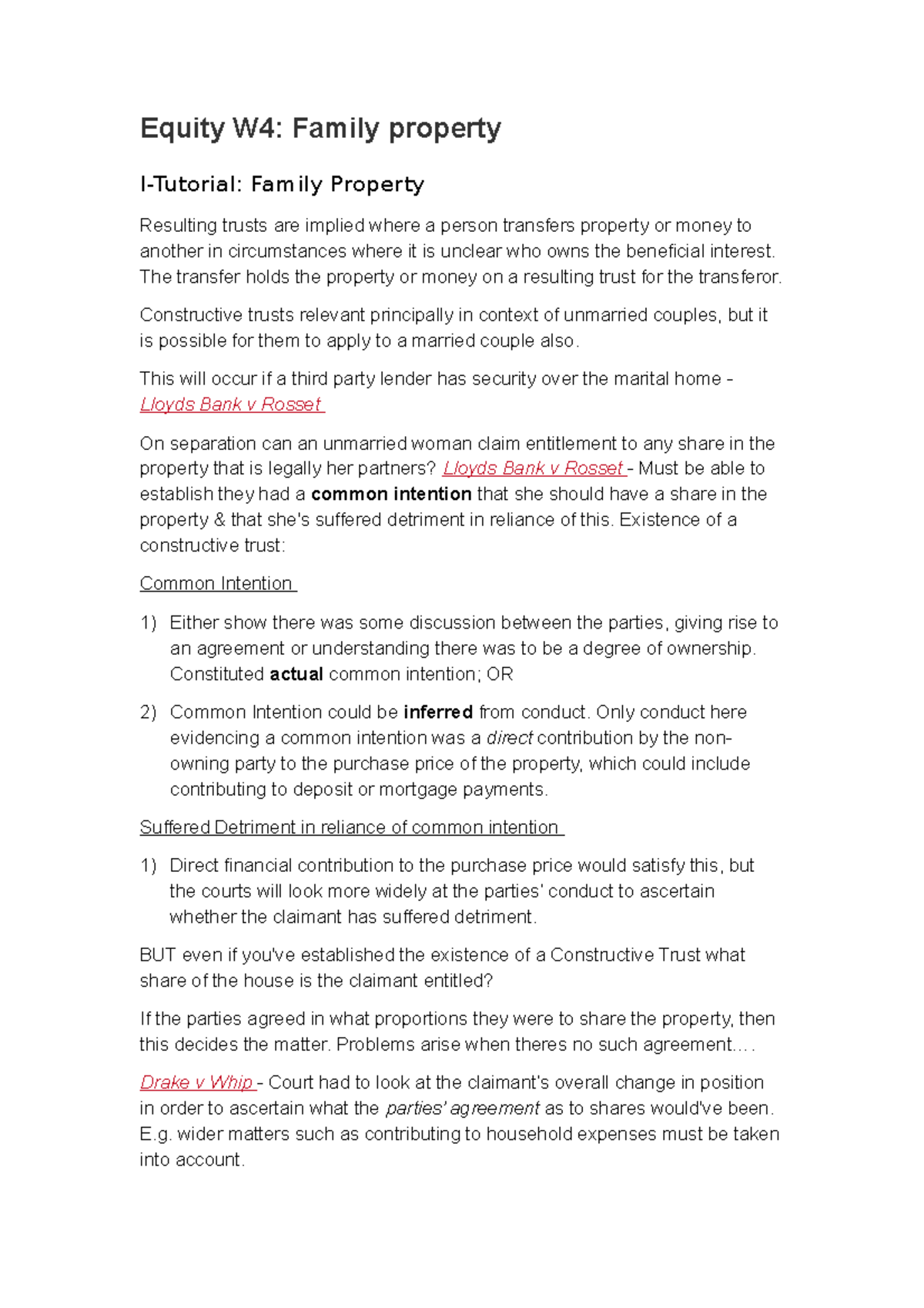 Equity W4 - doc - workshop 4 notes - Equity W4: Family property I ...