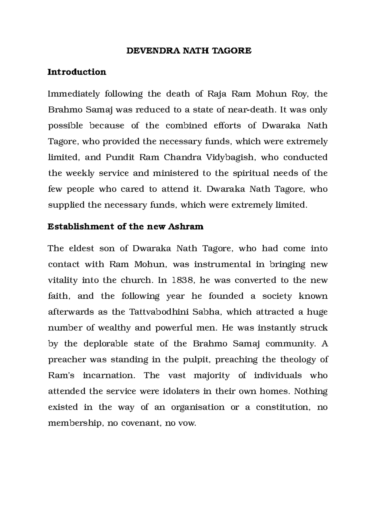 Devendra NATH Tagore - Lecture notes 1 - DEVENDRA NATH TAGORE ...