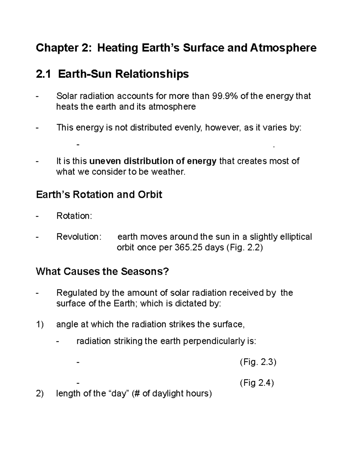 Chapter 2 outline - Chapter 2: Heating Earth’s Surface and Atmosphere 2 ...