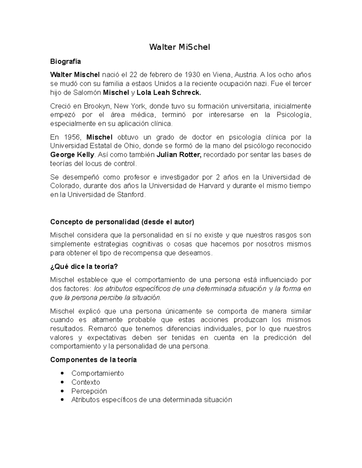 Walter Mi Schel - Walter MiSchel Biografía Walter Mischel nació el 22 ...
