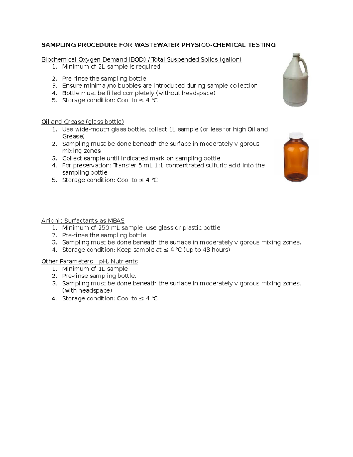 Sampling Procedure FOR Wastewater wo DO - SAMPLING PROCEDURE FOR ...