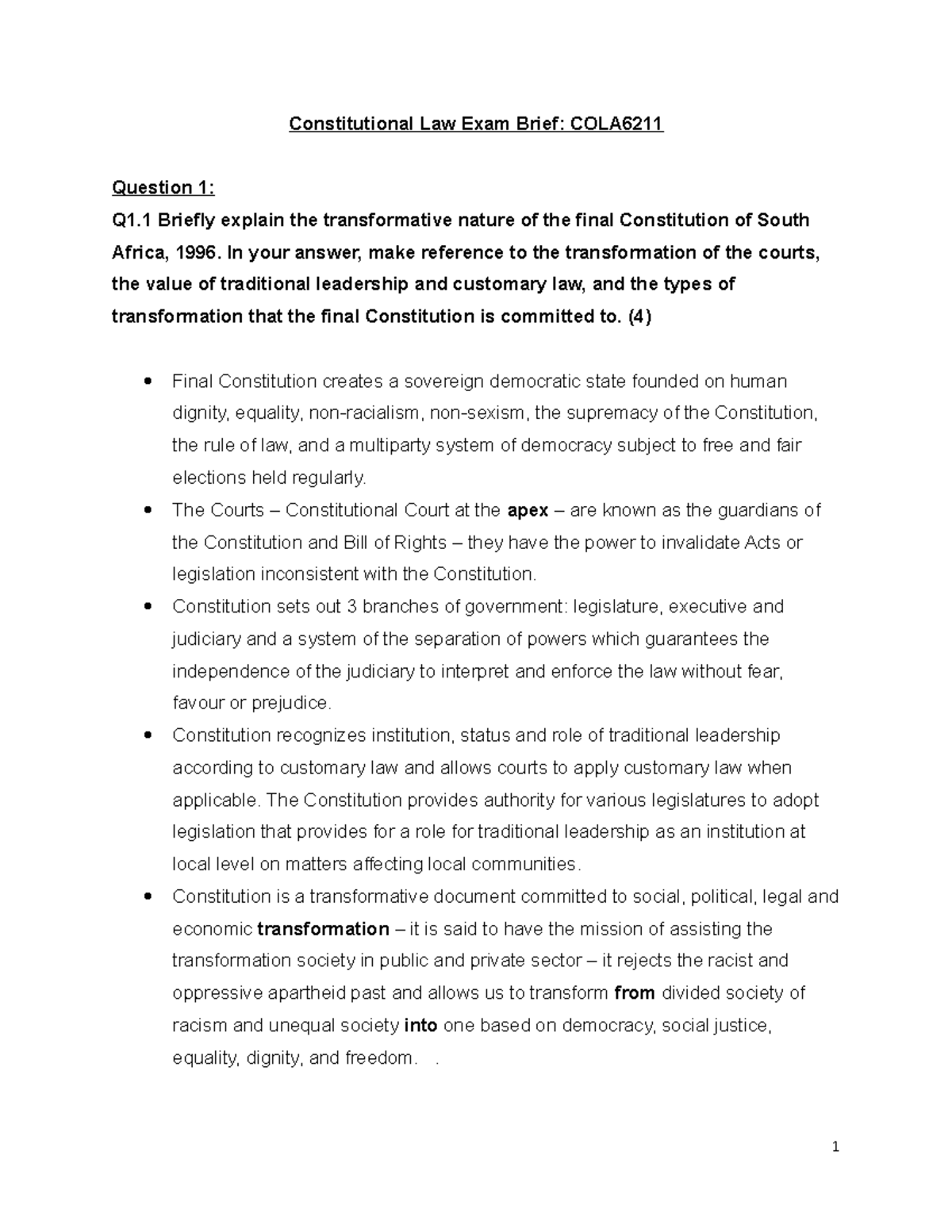 Constitutional Law Exam 89Brief - In your answer, make reference to the ...