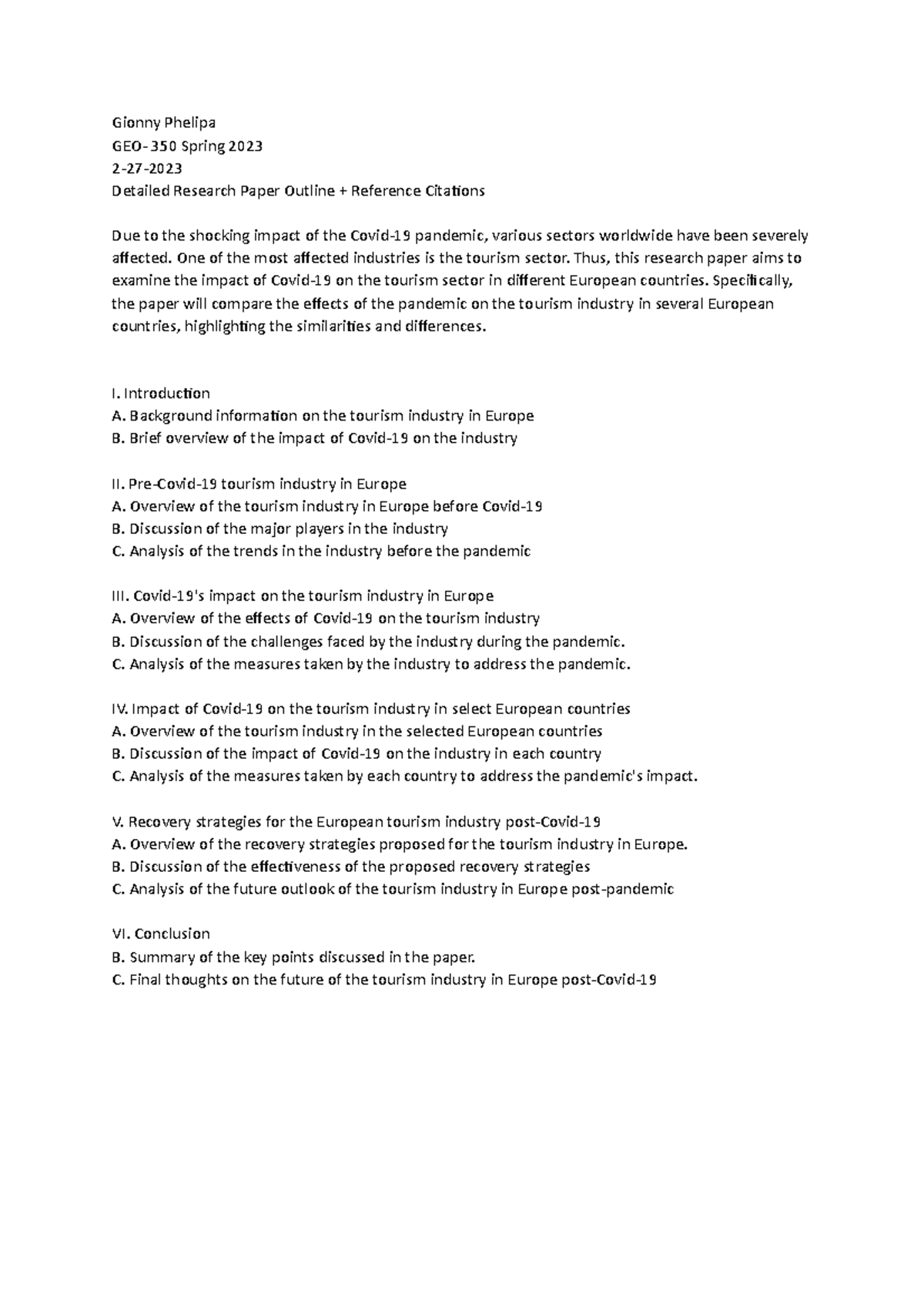 GEO outlines + references - Gionny Phelipa GEO- 350 Spring 2023 2-27 ...