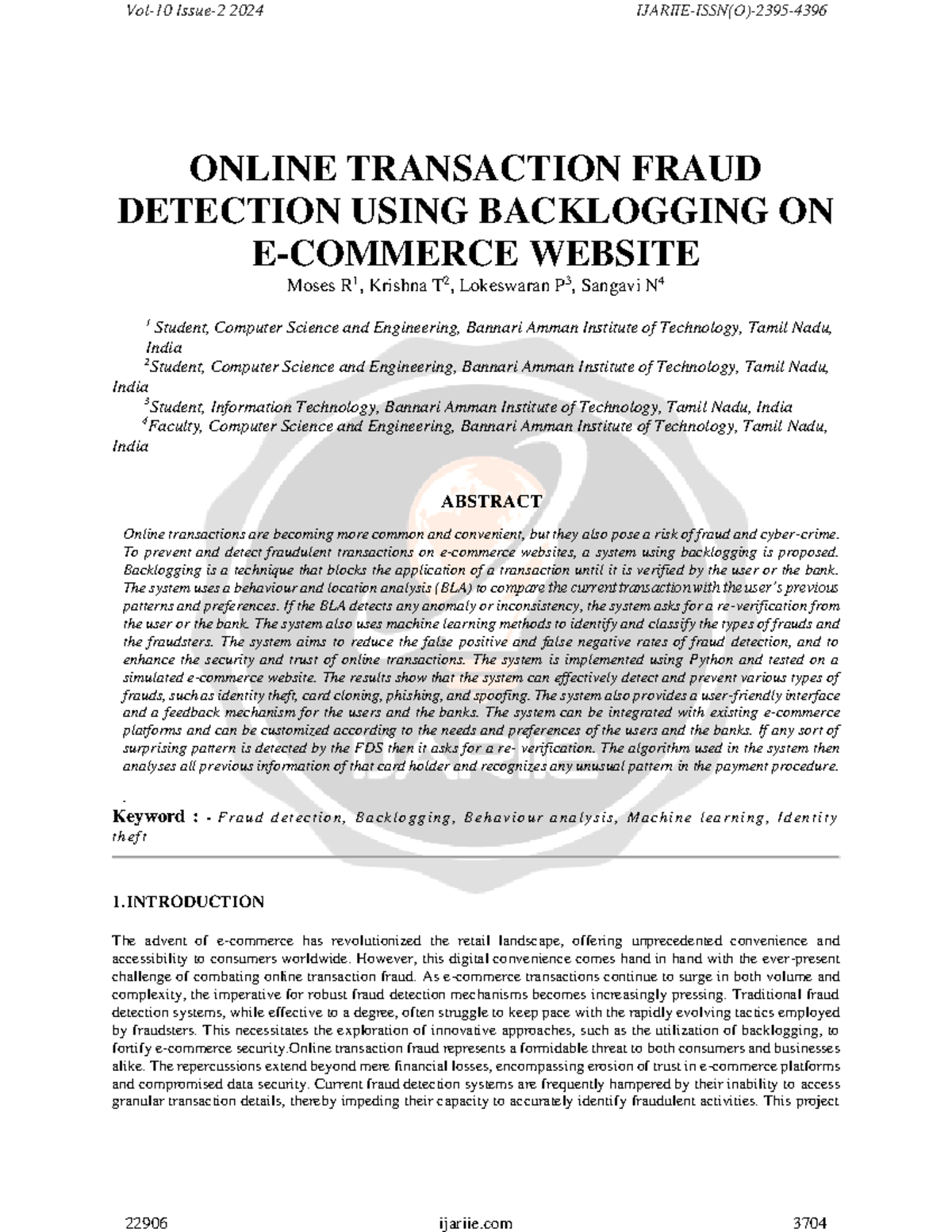 Online Transaction Fraud Detection Using Backlogging ON Ecommerce ...