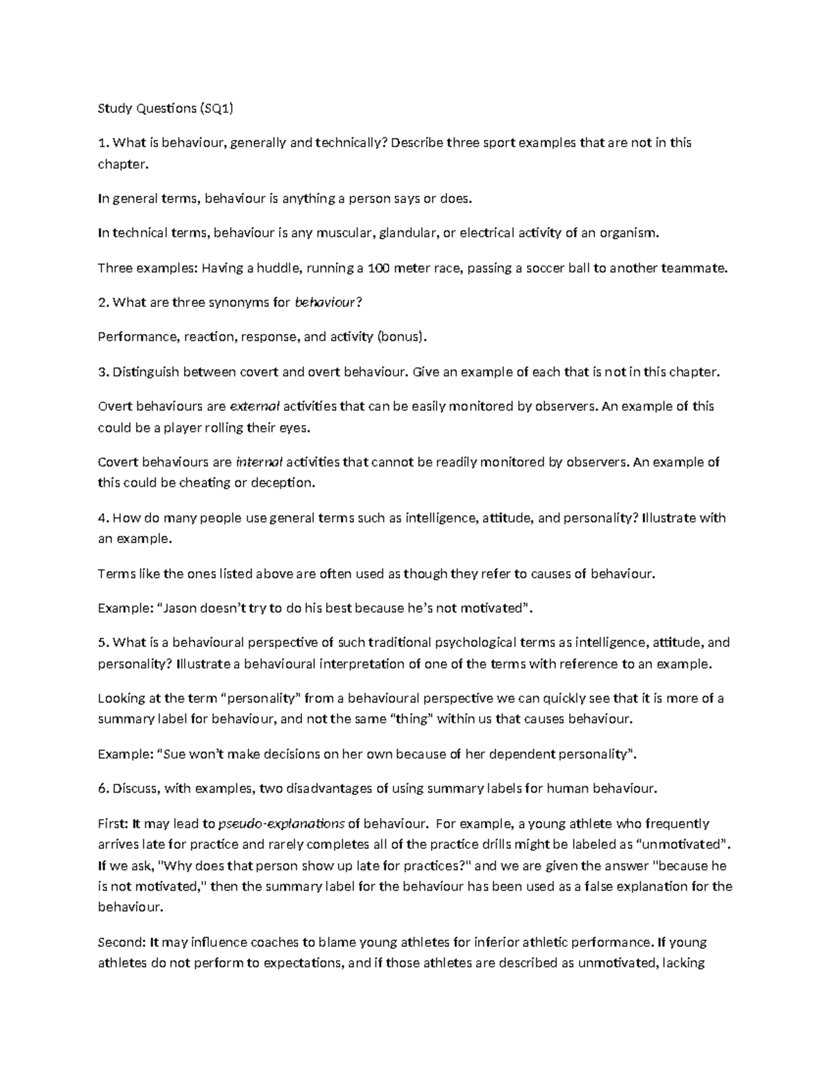 SQ1 - Copy - SQ help - Study Questions (SQ1) What is behaviour ...