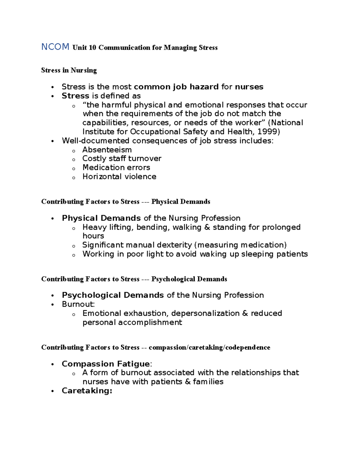 Unit 10 Communication for Managing Stress - Studocu