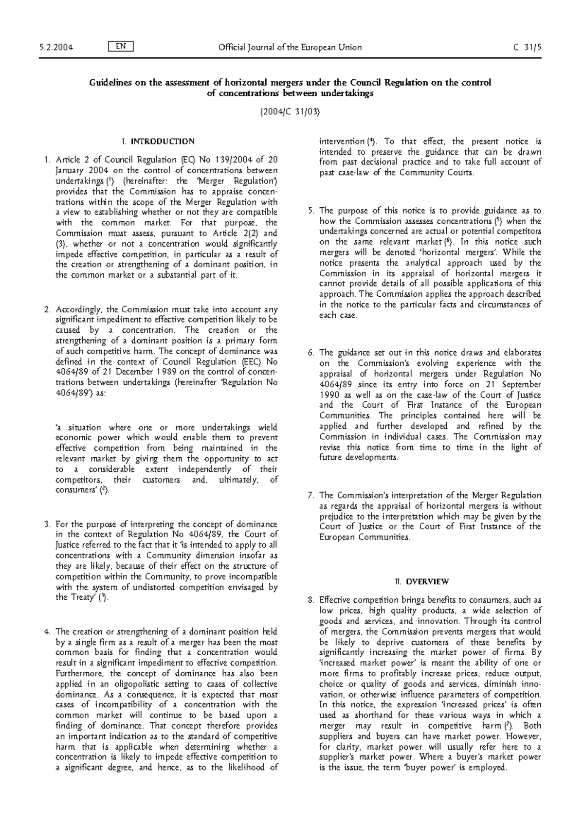 Article Horizontal Merger Guidelines EU - Guidelines on the assessment ...