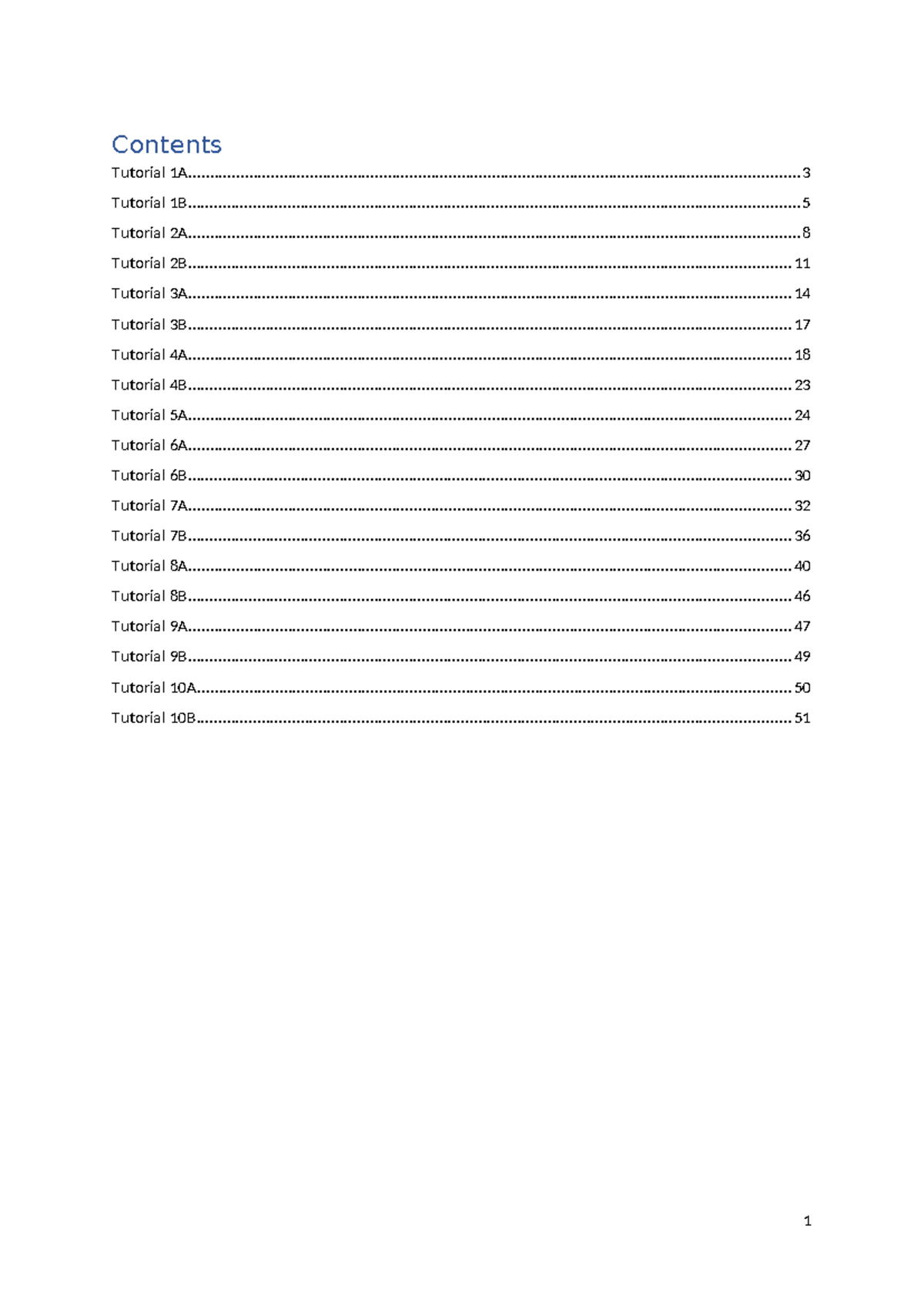 Tutorial guide week 1 to week 11 - Contents Tutorial - Studocu