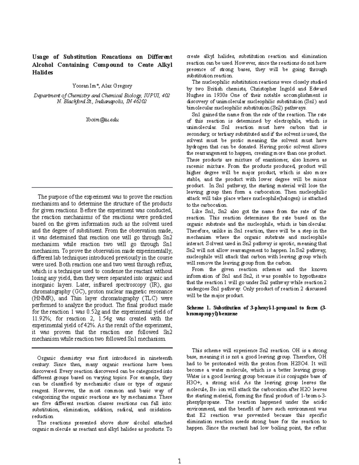 C343 Hypothetical JOC Note-turnit - Usage of Substitution Reacations on ...