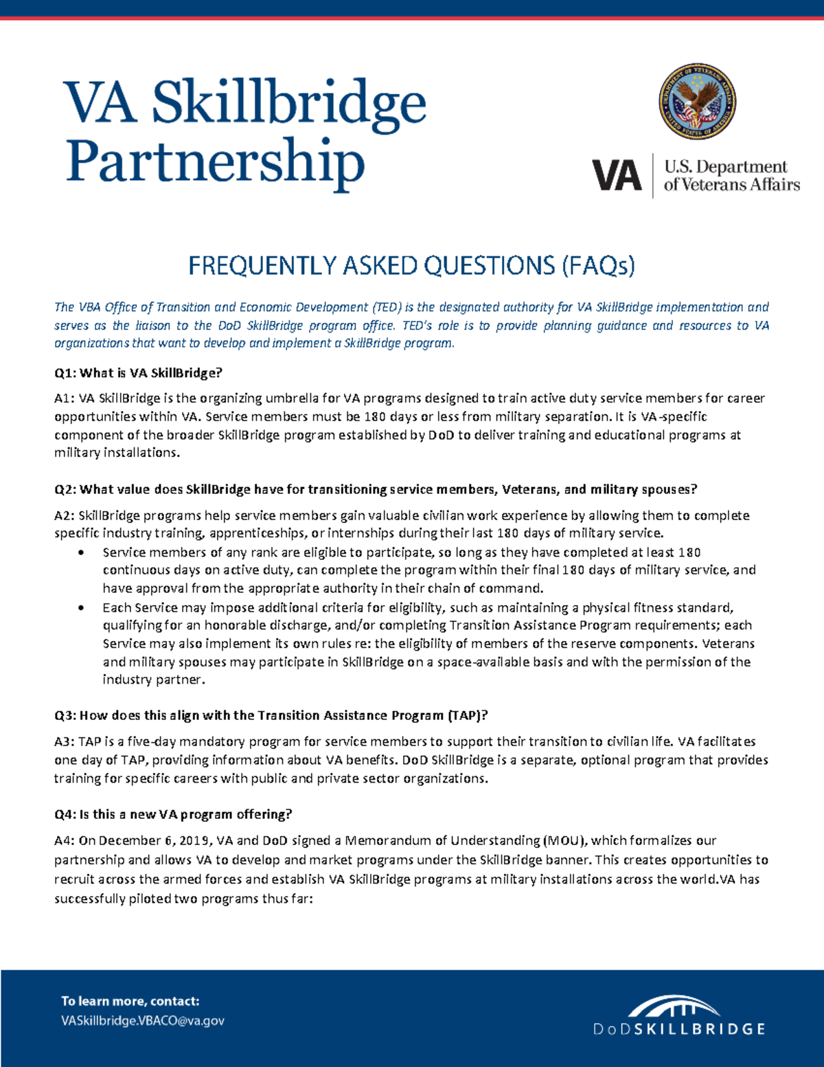 VA-Skill Bridge-FAQs 202004 06 v1 - INR 4351 - UCF - Studocu