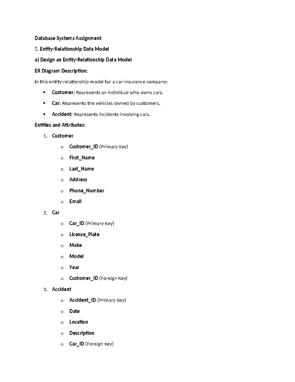 CS 3306 lj1 - CS 3306 lj1 - Database Systems Assignment 1. Entity-Relationship Data Model a ...