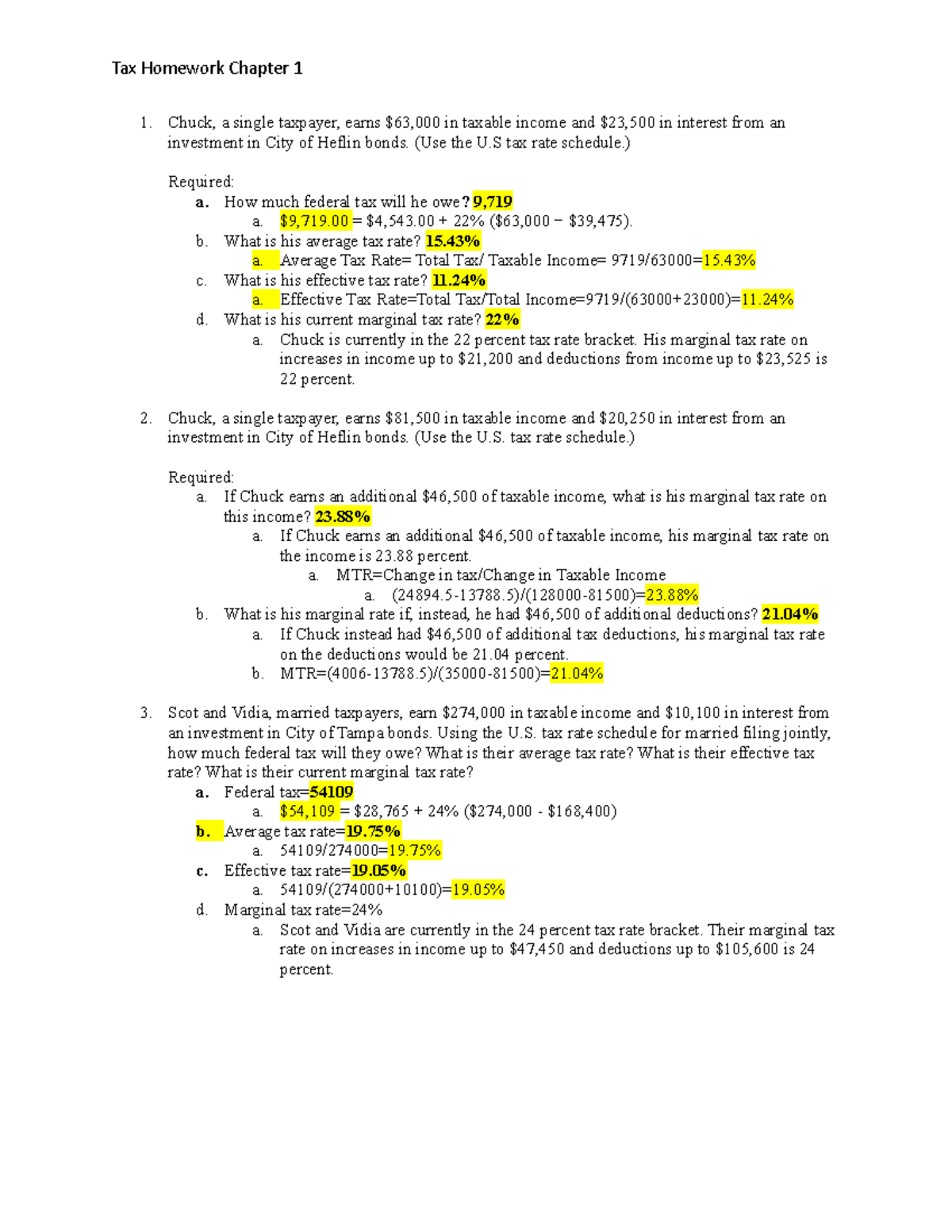 Federal Taxation chapter 1 homework - Tax Homework Chapter 1 Chuck, a ...