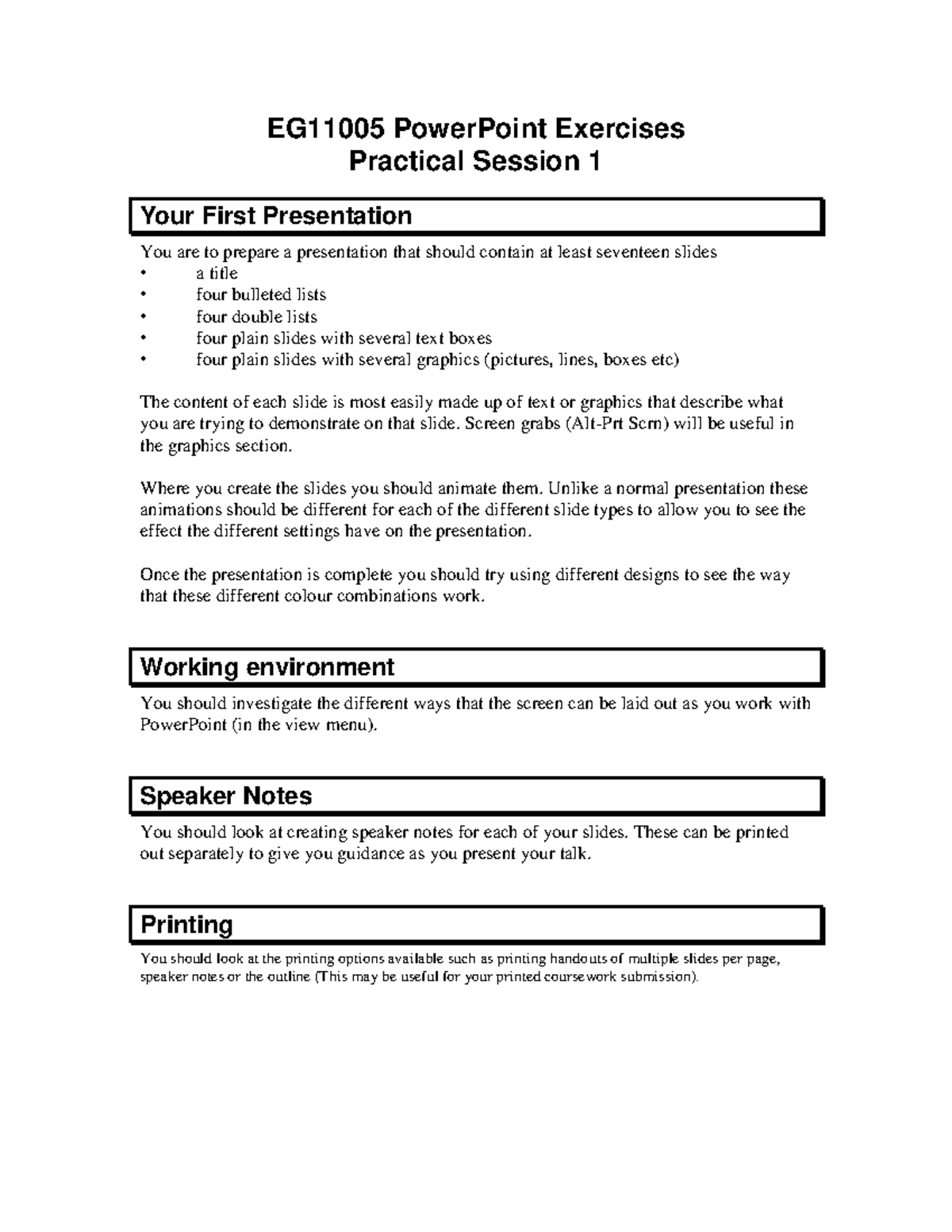 EG11005 Power Point Exercises 1 - EG11005 PowerPoint Exercises ...