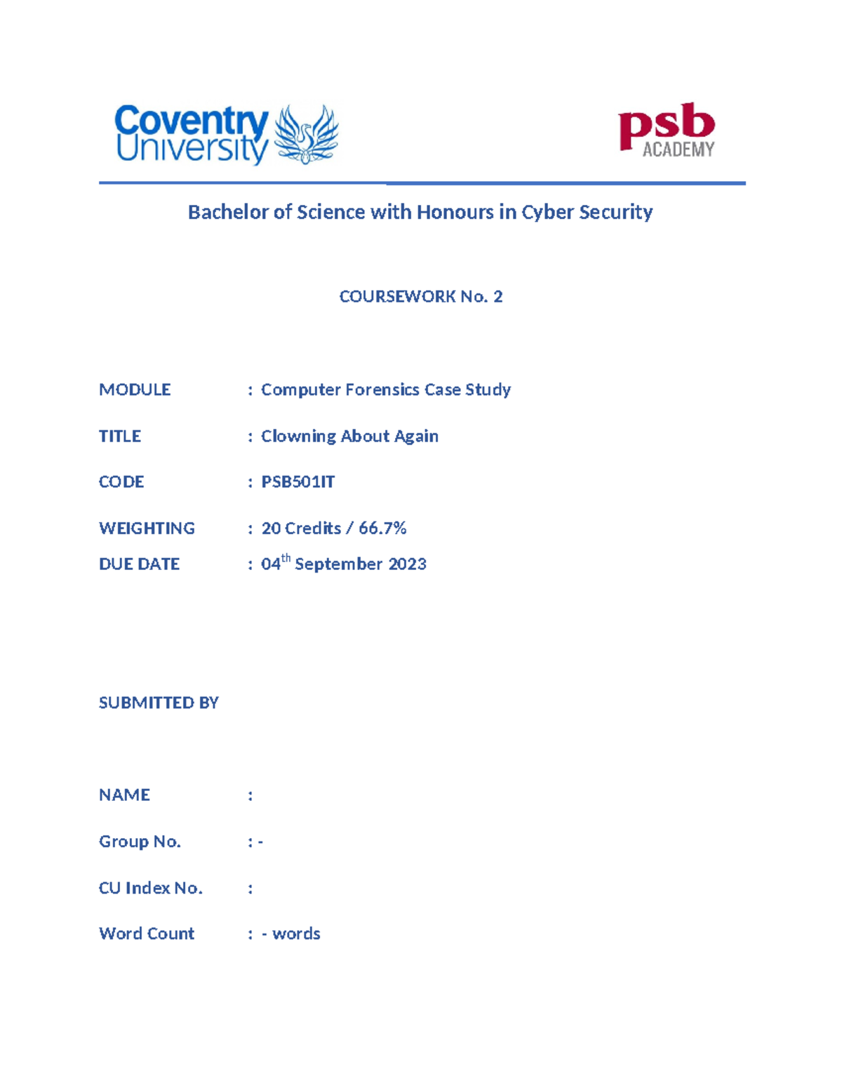 Computer Forensics Workcourse 2 - Bachelor of Science with Honours in ...