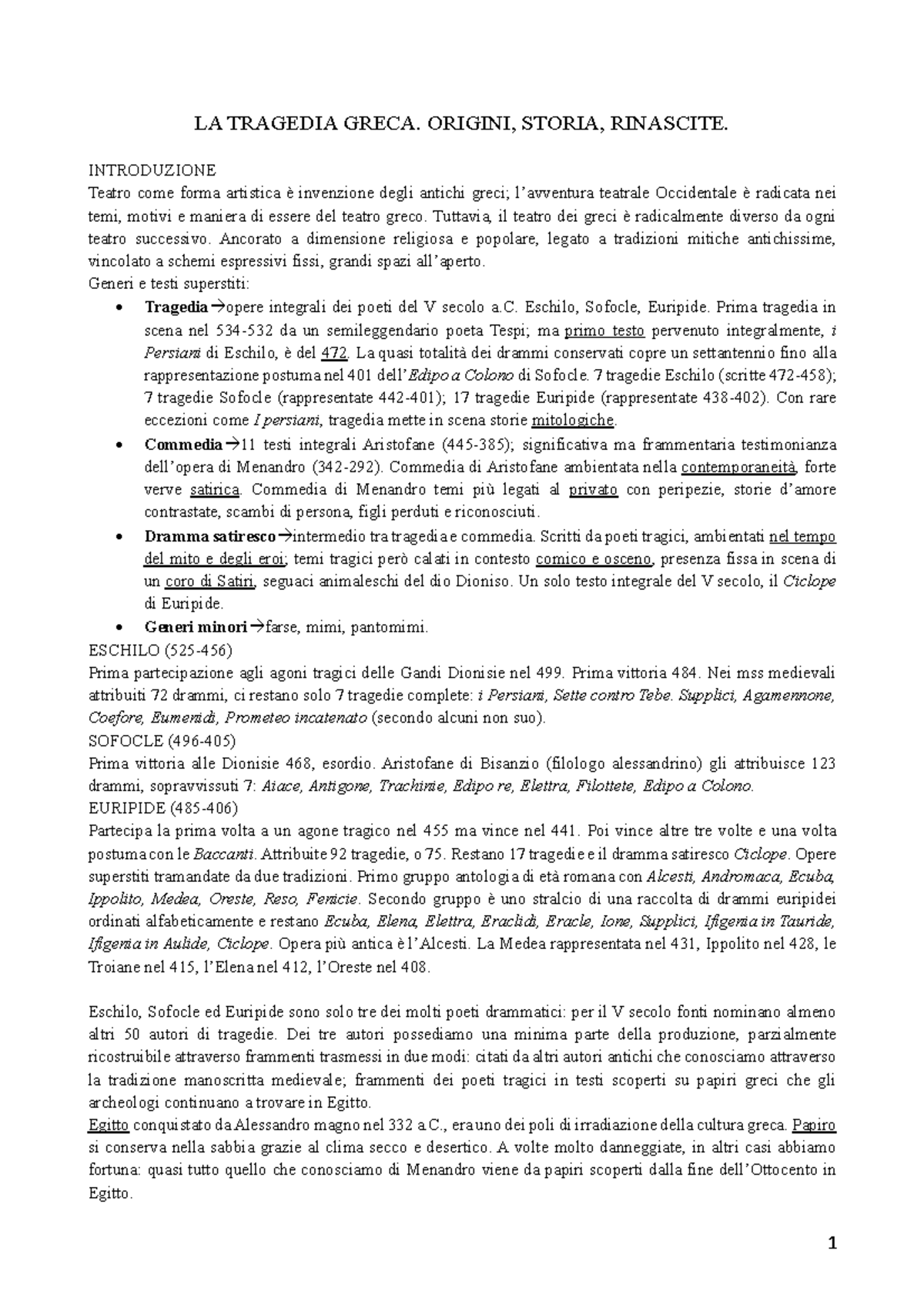 La tragedia greca. Origini, storia, rinascite. - LA TRAGEDIA GRECA. ORIGINI, STORIA, RINASCITE ...
