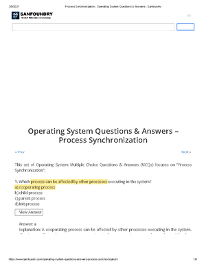 Process Management - Operating System Questions & Answers - Sanfoundry - « Prev Next » Operating ...