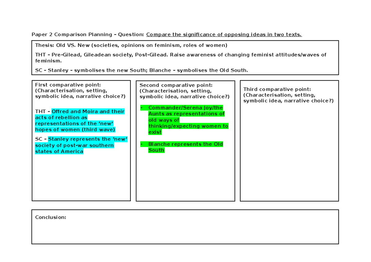 13 Lit - Paper 2 Comparison Planning - Paper 2 Comparison Planning ...