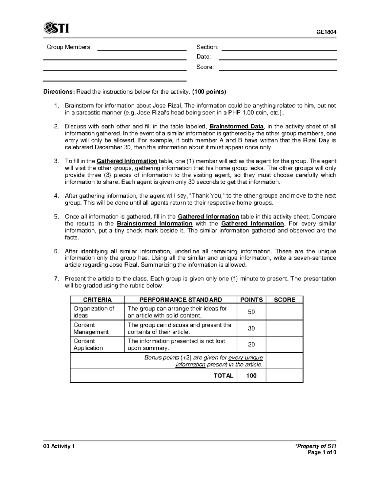 03 Activity 1 - can get another ideas here - GE 03 Activity 1 *Property ...