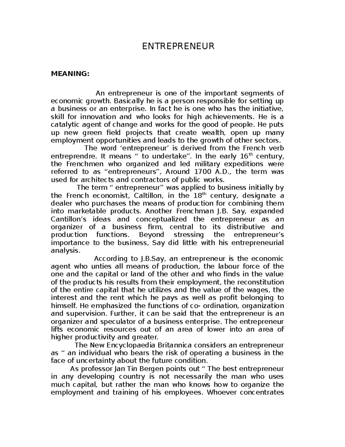 Entrepreneur - Lecture notes 1 - ENTREPRENEUR MEANING: An entrepreneur ...
