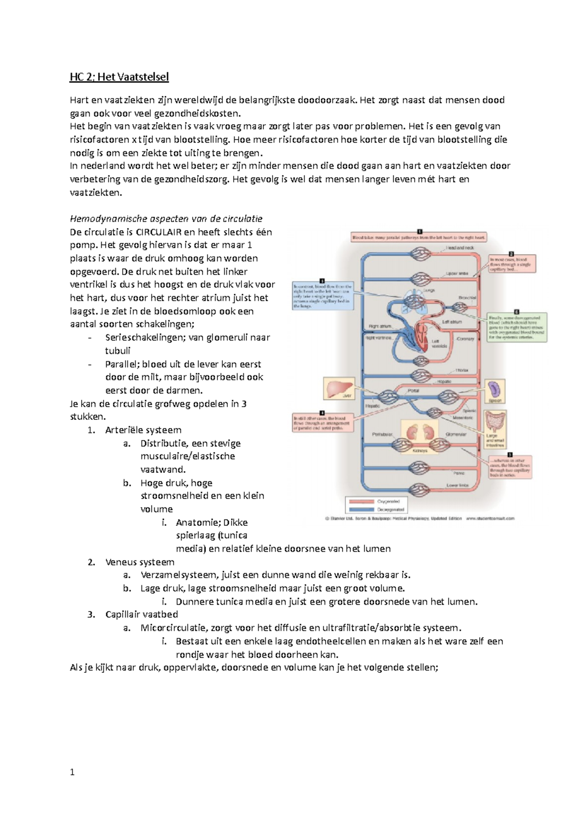 Circulatie 1 week 2 - alles uit week 2 - HC 2; Het Vaatstelsel Hart en ...