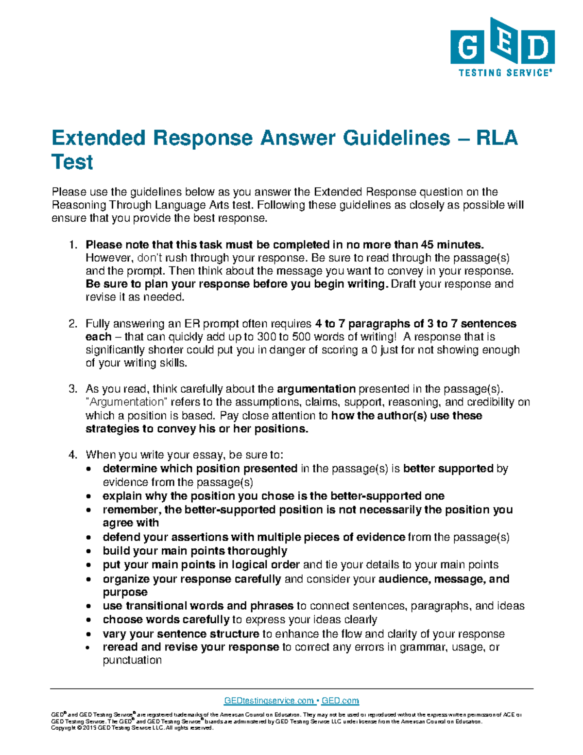 Extended Response Guidelines GEDtestingservice GED GED And GED