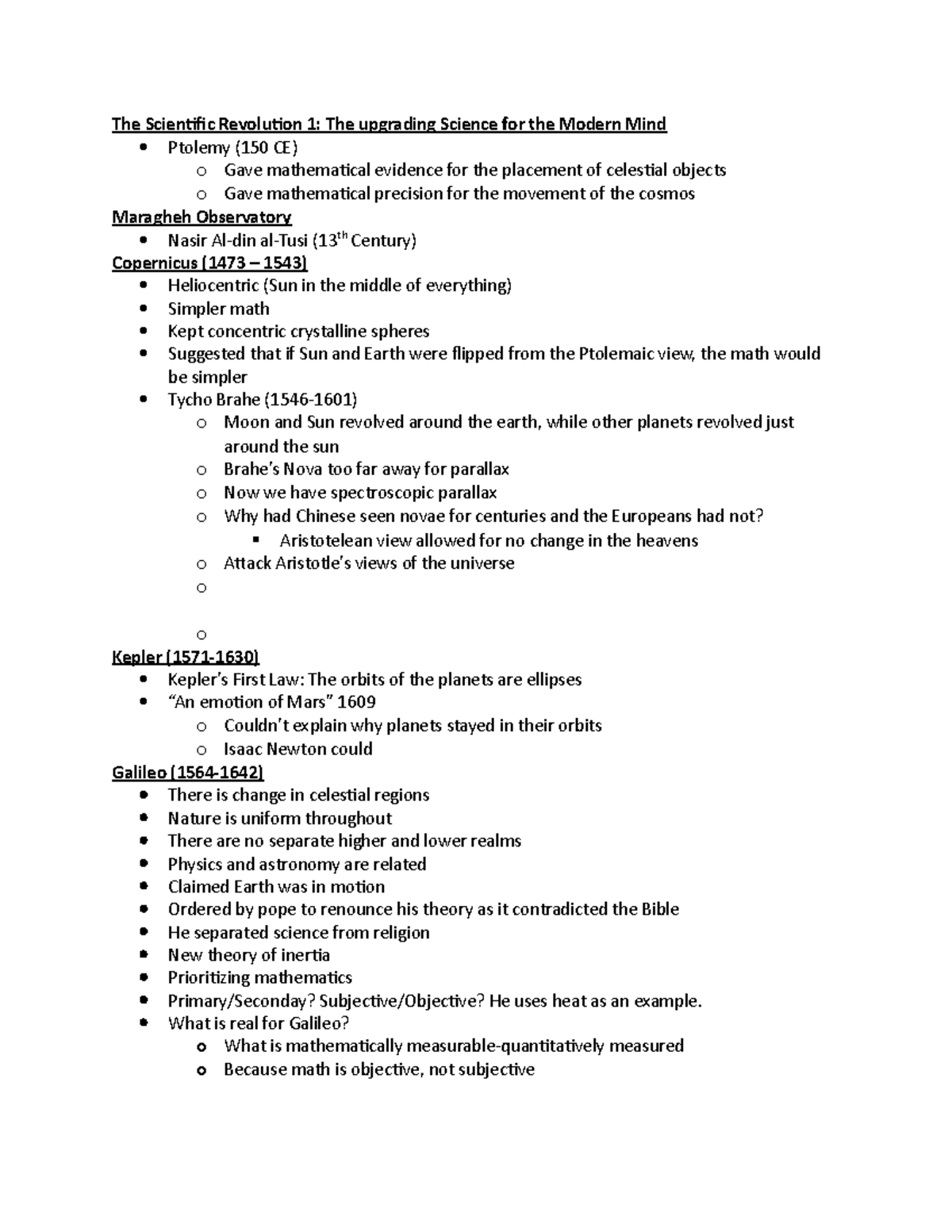 Lecture notes, lecture 12 - The Scientific Revolution - The Scientific ...