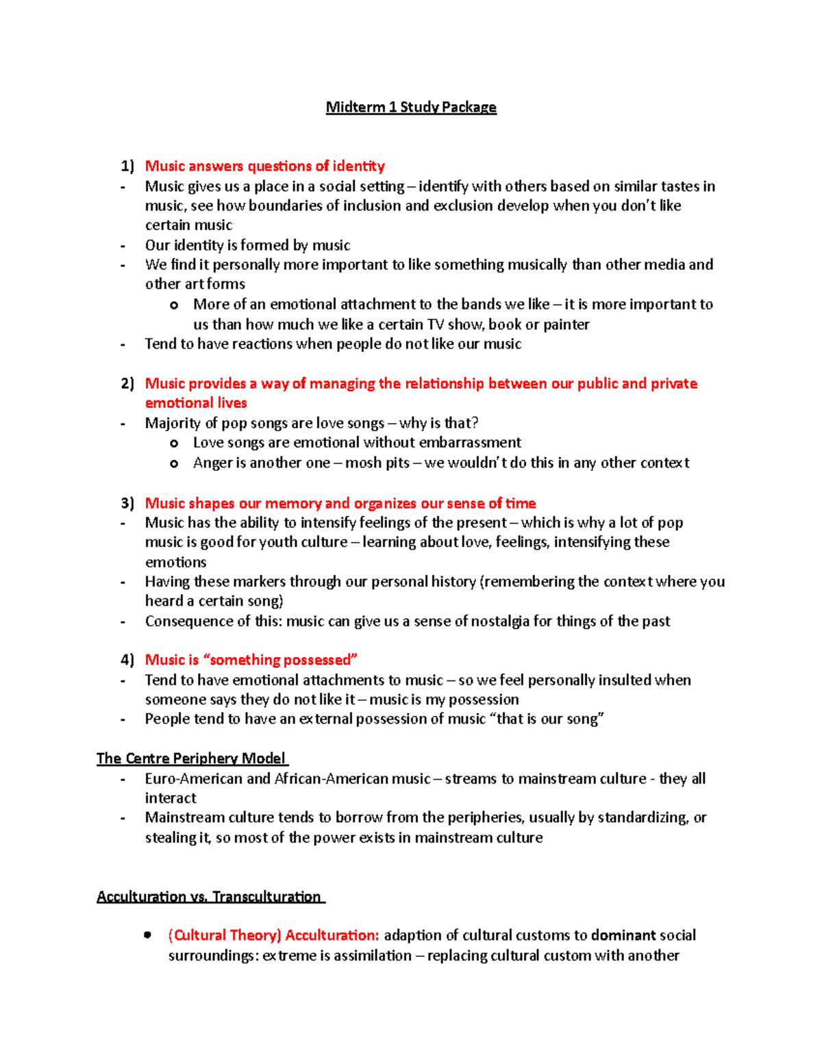 Midterm 1 Study Package - Midterm 1 Study Package 1) Music answers ...