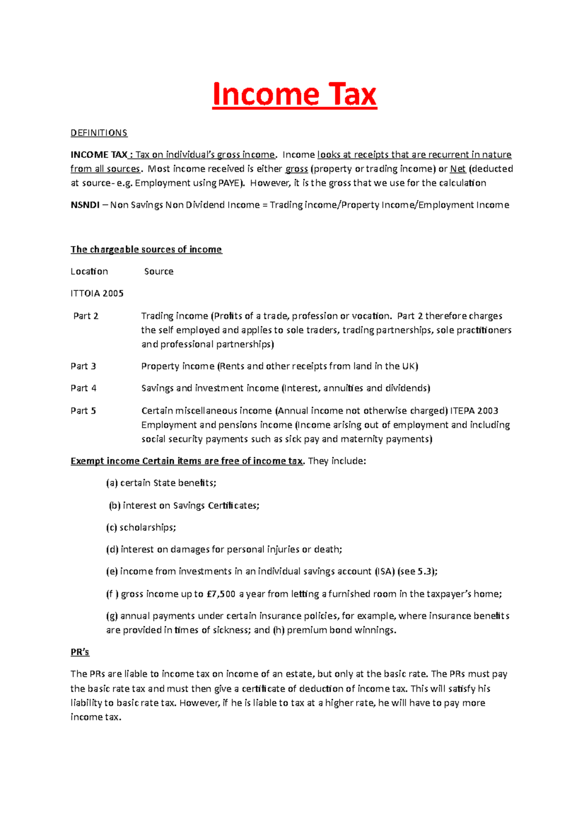 Template - Income Tax & Trading Profit - Income Tax DEFINITIONS INCOME ...