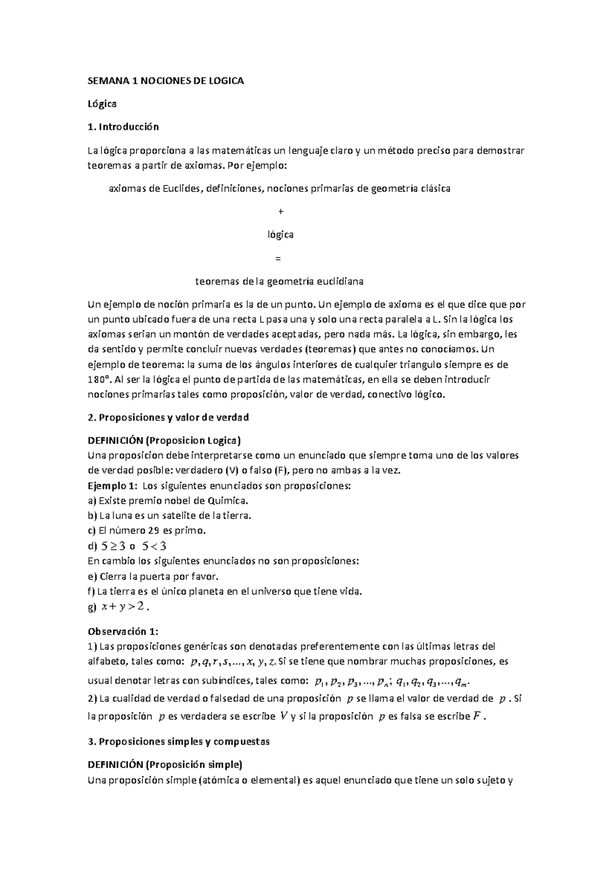 Nociones de Logica - SEMANA 1 NOCIONES DE LOGICA Lógica Introducción La ...