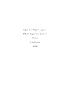 Proposal Classical Argument Thesis Outline - ENGL 101 - Kendra Toot ...
