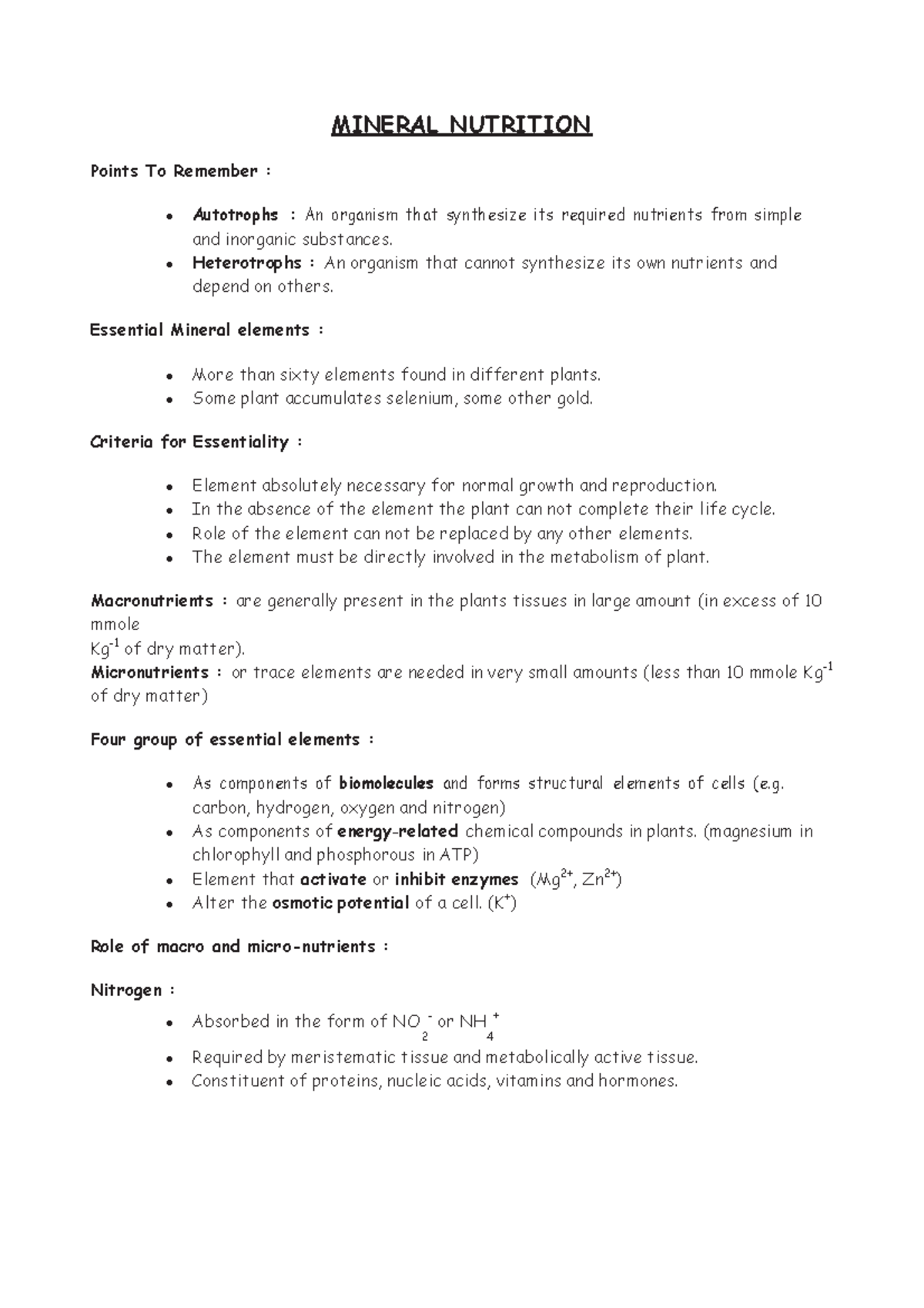 8.Mineral Nutrition(XI- Botany Chapter-8) - Points To Remember ...