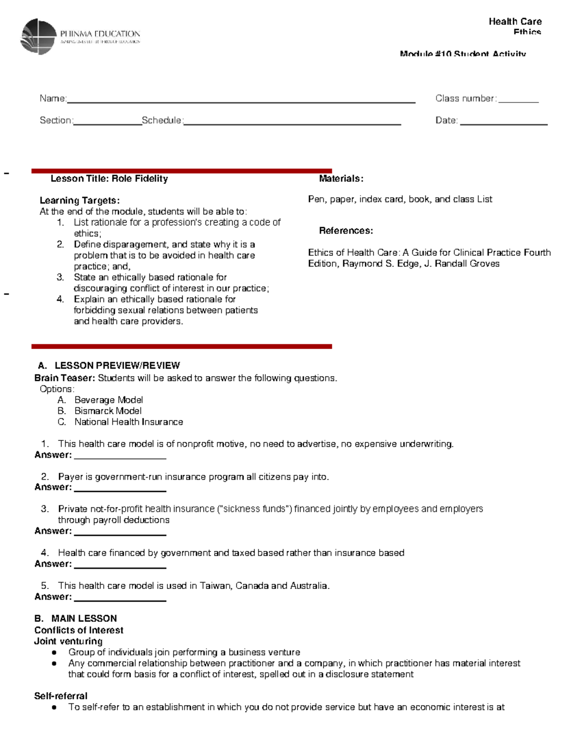 SAS10 Bioethics - Ethics (Bioethics) Module #10 Student Activity Sheet ...
