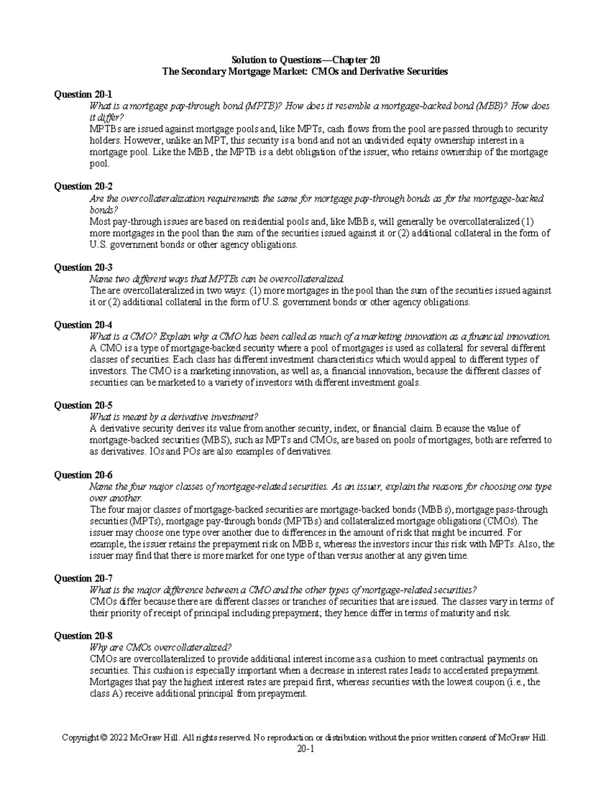 Brueggeman 17e CH20 IM - all solutions - Solution to Questions—Chapter ...