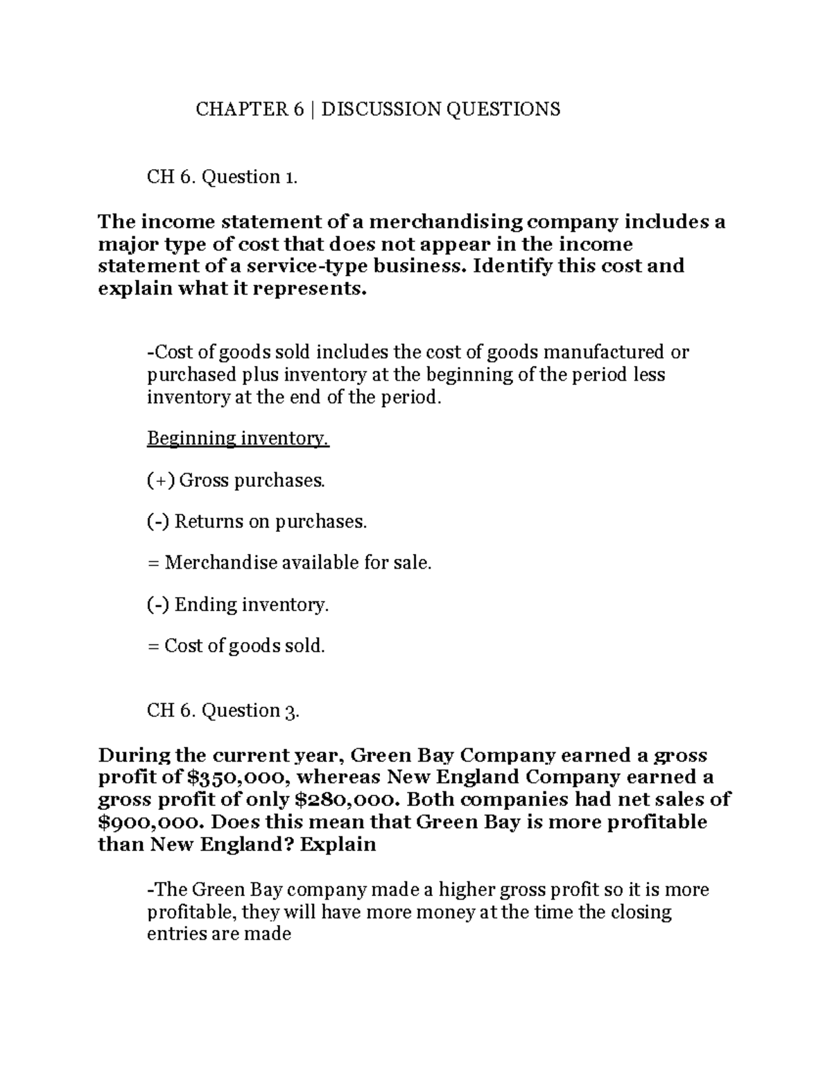 Chapter 6 Questions Brandon Villarreal - CHAPTER 6 | DISCUSSION ...