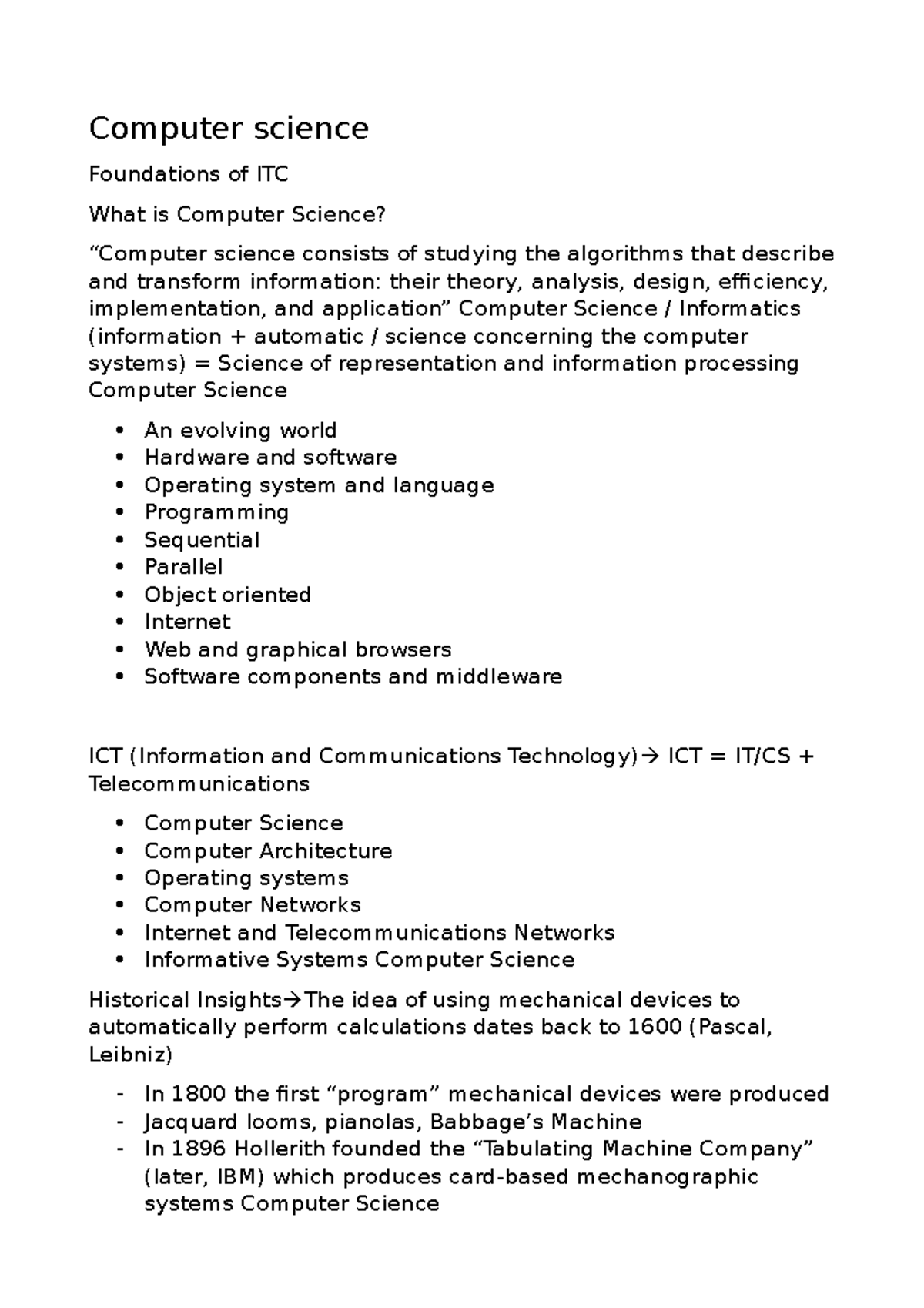 Computer science - Preparazione esame - Computer science Foundations of ...