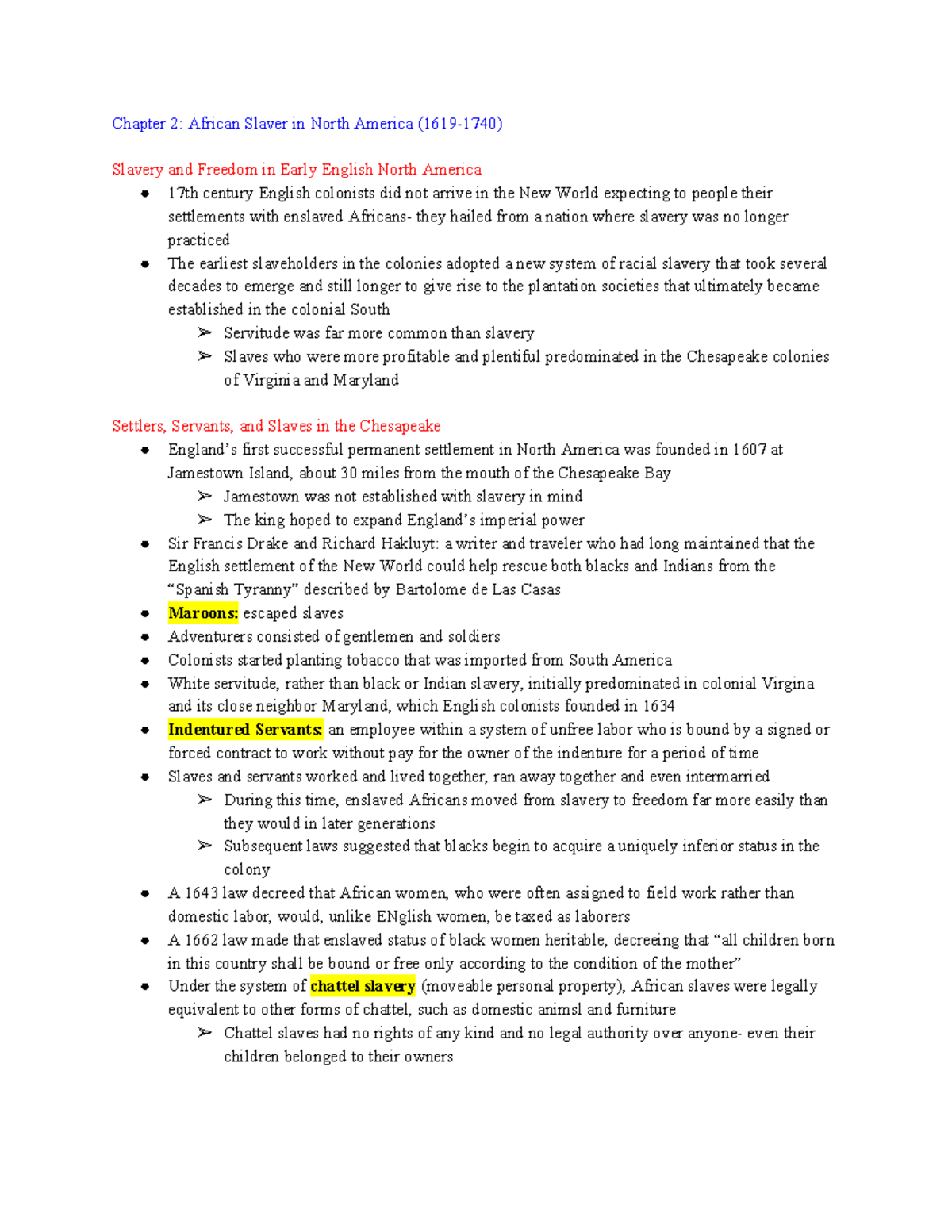 HIST 275 Chapter 2 Book Notes - Chapter 2: African Slaver in North ...