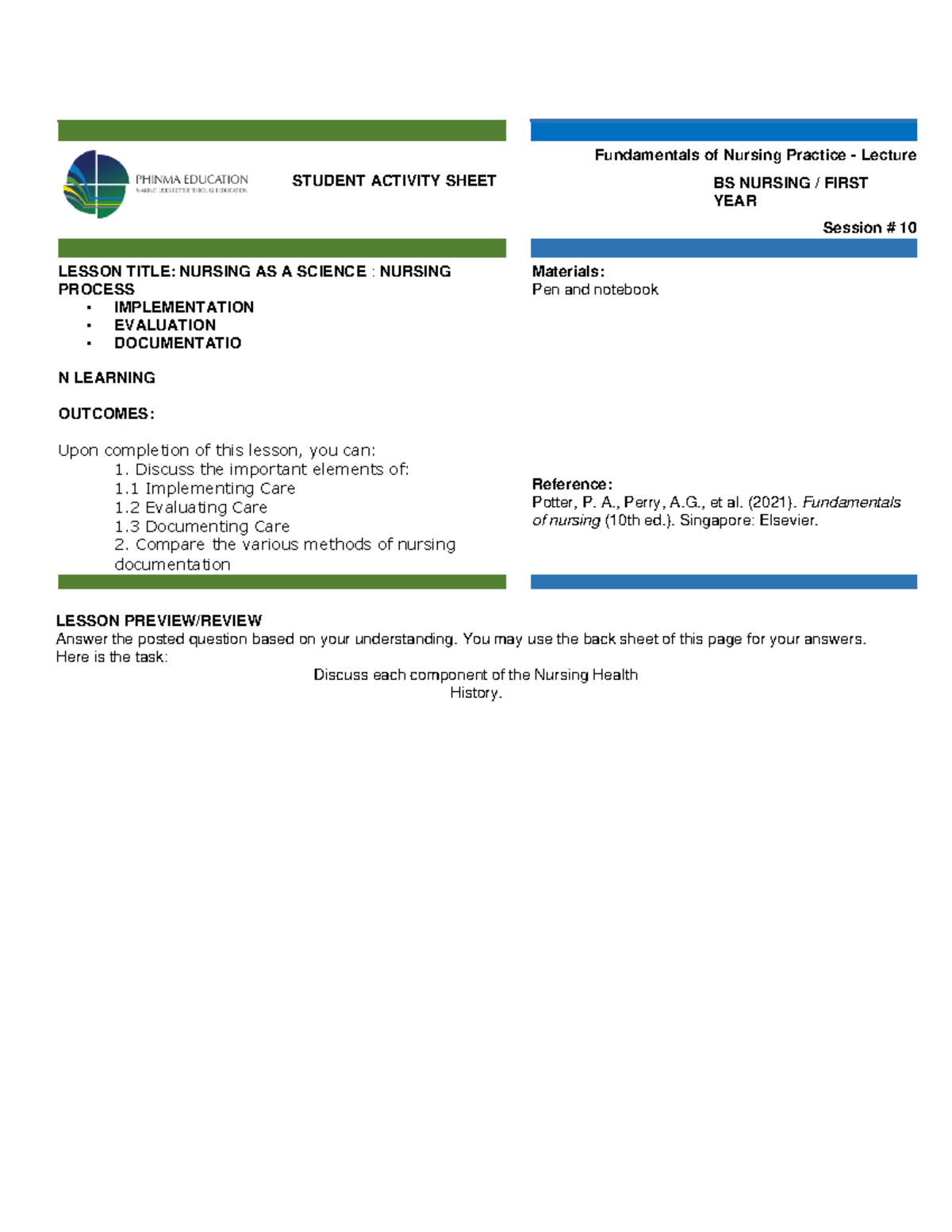 Session #10 SAS - Funda (Lec) - STUDENT ACTIVITY SHEET Fundamentals of ...