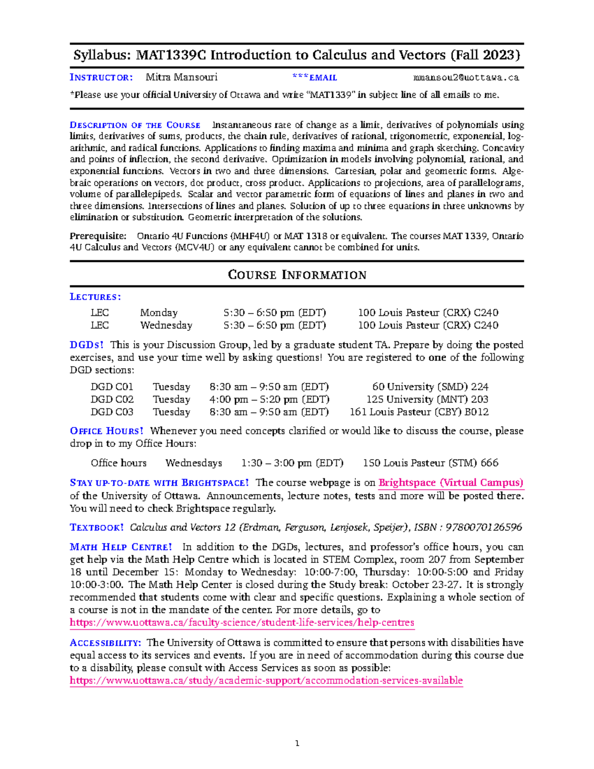 MAT 1339 Syllabus - Syllabus: MAT1339C Introduction to Calculus and ...
