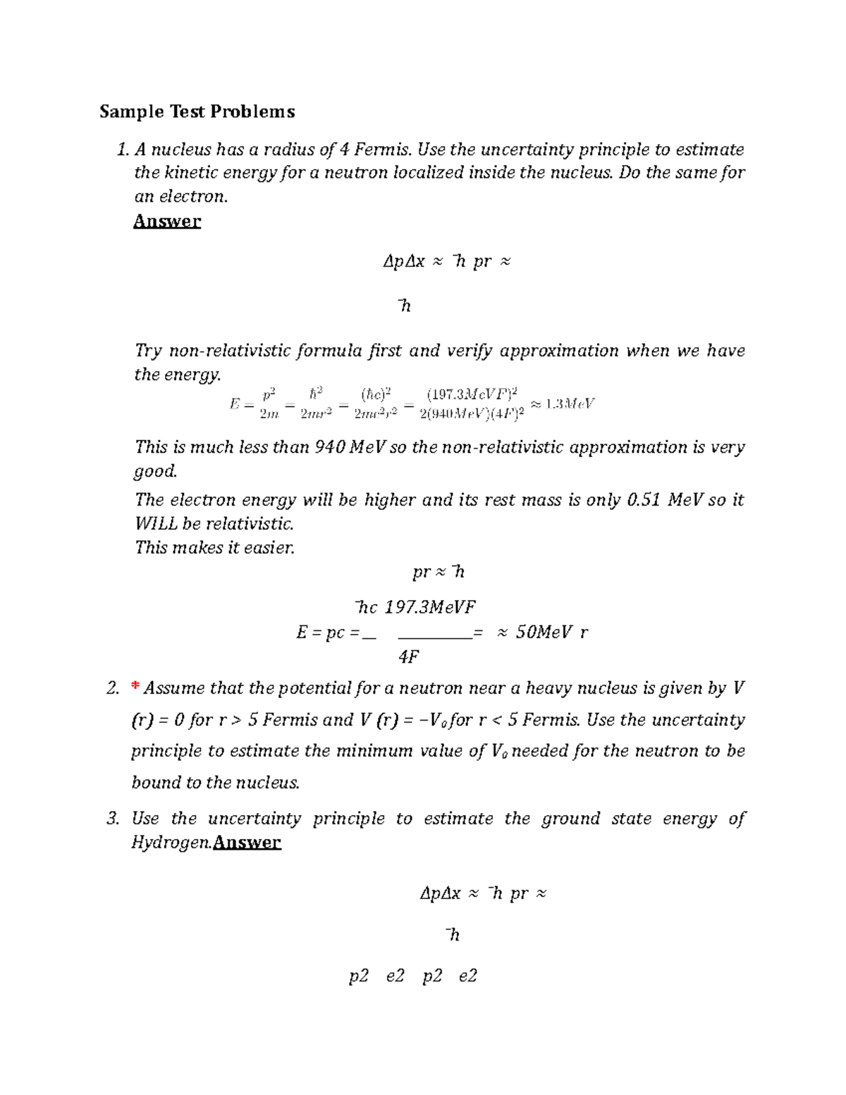 Uncertainty Principle and Quantum Mechanics Problems - Studocu