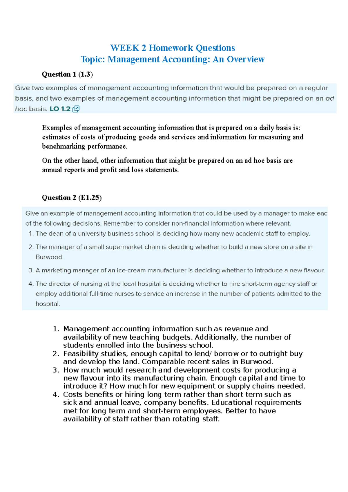 Week 2 Homework Questions - WEEK 2 Homework Questions Topic: Management ...