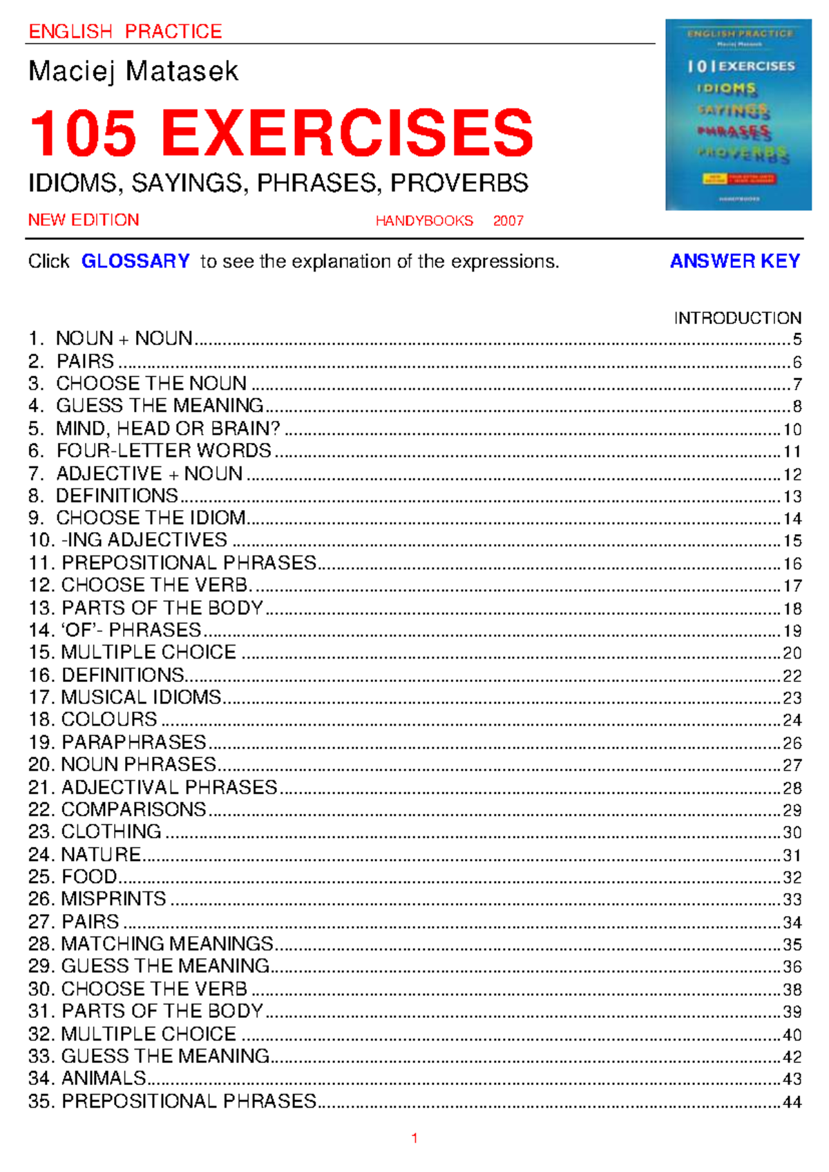 101 Exercises - Idioms Sayings Phrases Proverbs (English Practice ...