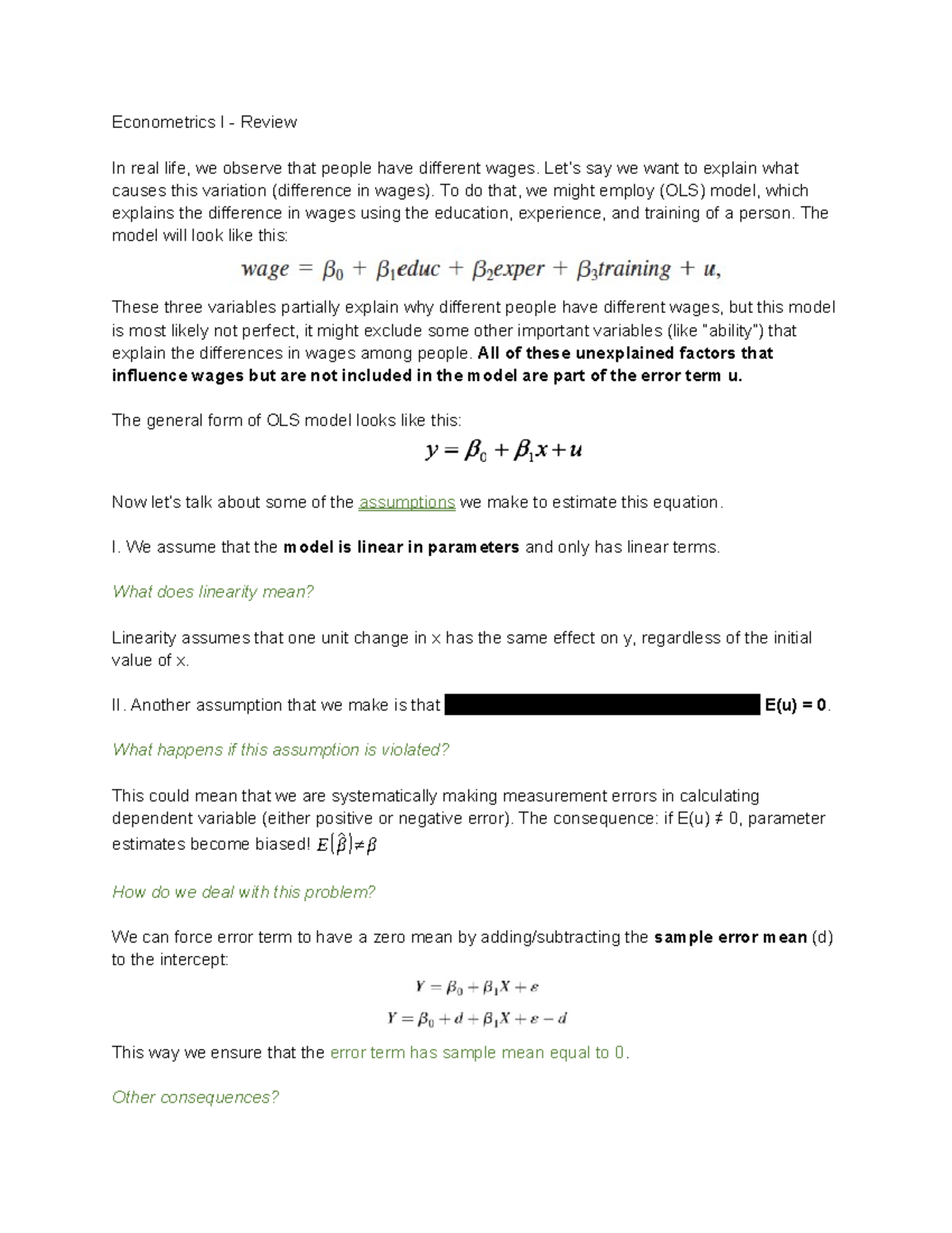 Lecture 1 - rec - Econometrics I - Review In real life, we observe that ...
