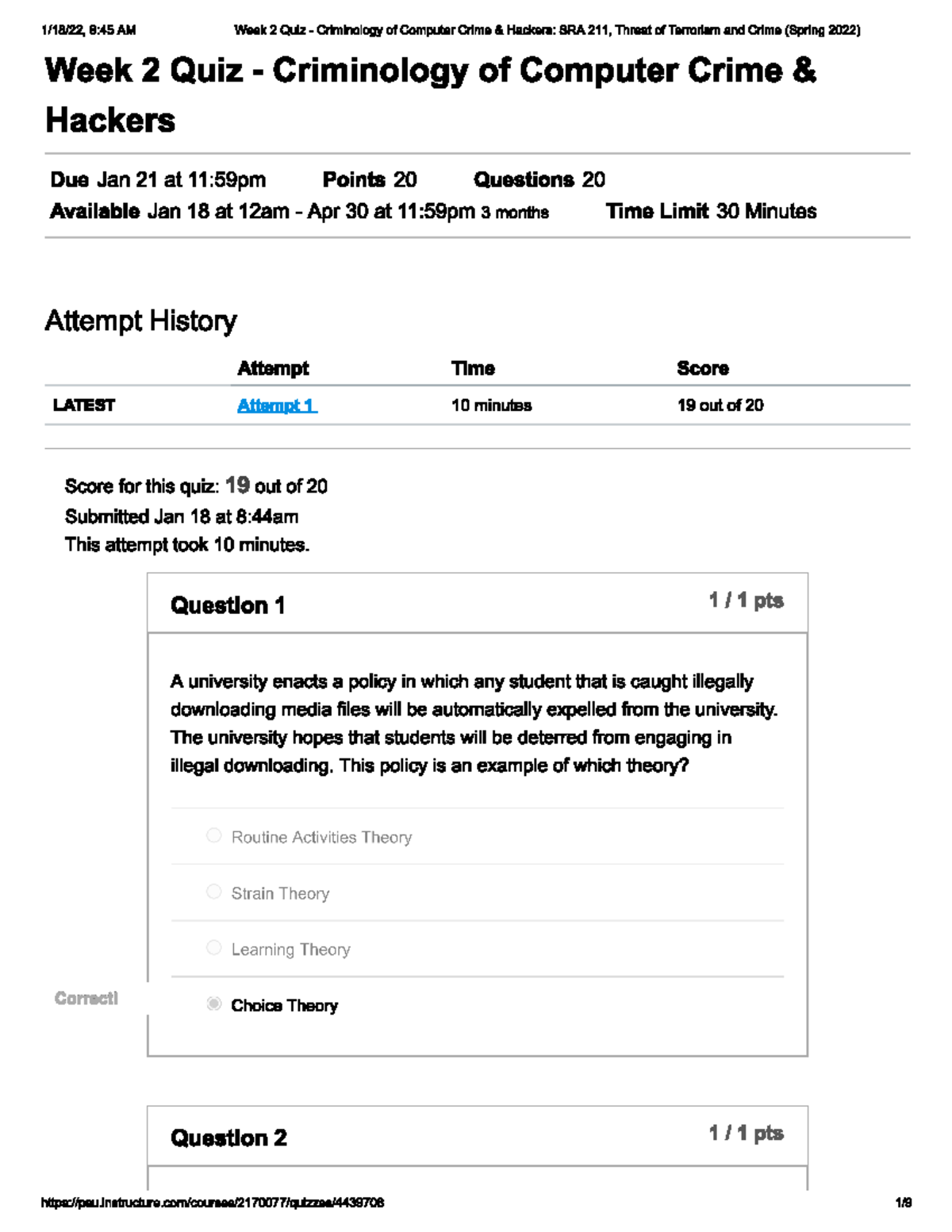 Quiz 2 with Answers - 8:45 AM Week 2 Quiz Criminology of Computer Crime ...