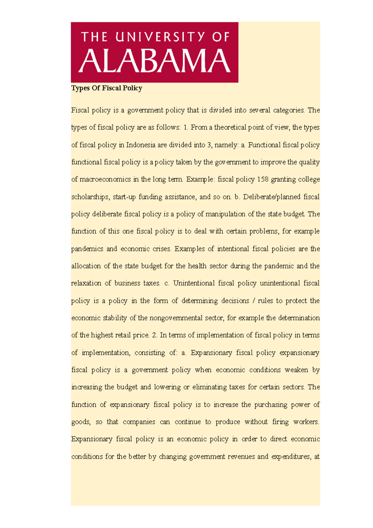 Lecture Documents Economics - Types Of Fiscal Policy - Types Of Fiscal ...