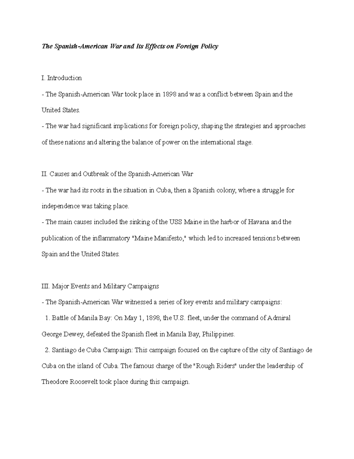 Spanish American War and Foriegn Policy - The Spanish-American War and ...