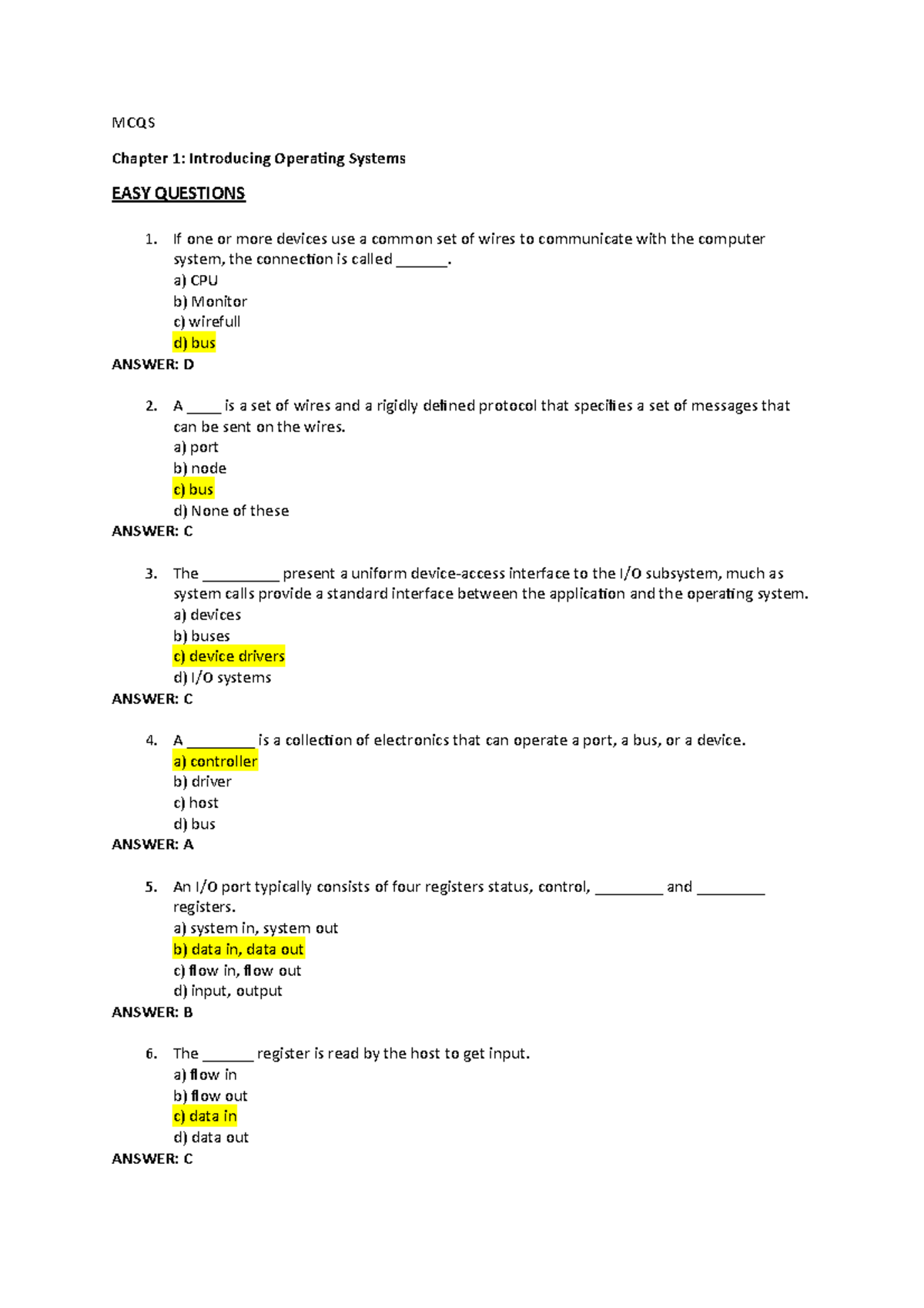 OP CA1 PREP MCQS - These are multiple choice questions for operating ...