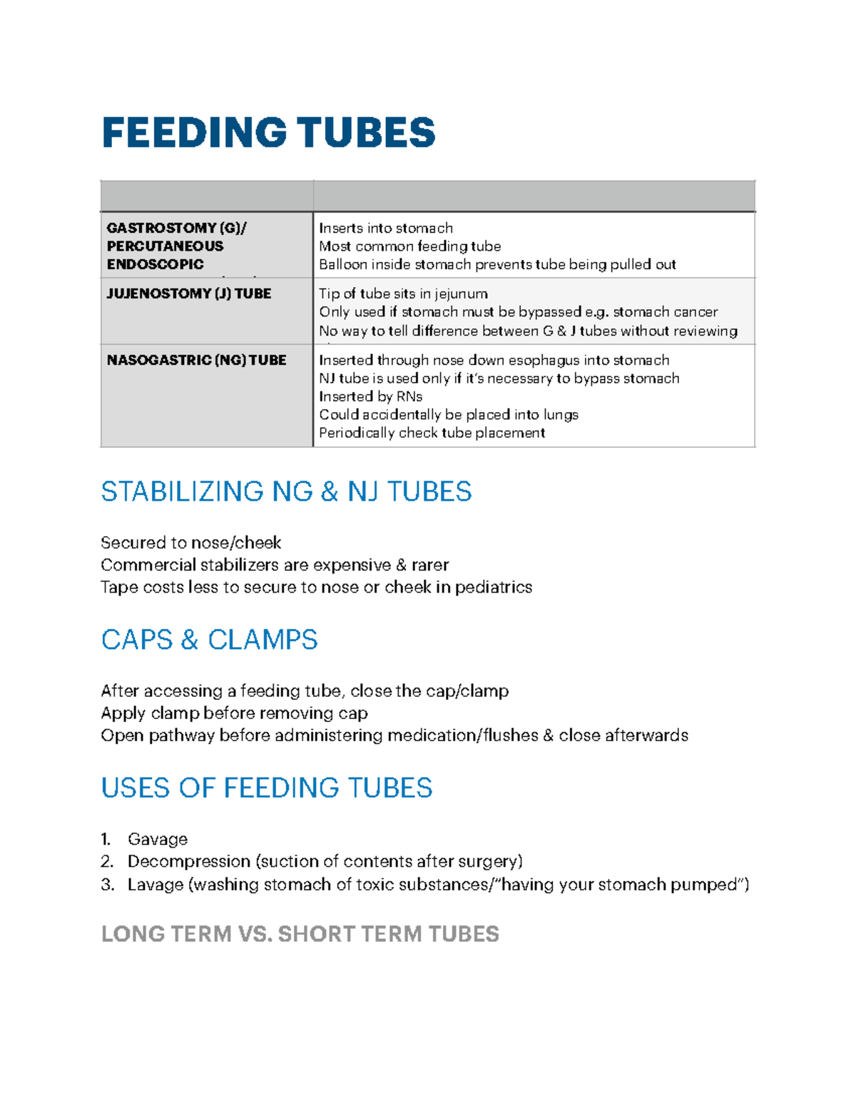 Module 10 - FEEDING TUBES STABILIZING NG & NJ TUBES Secured to nose ...