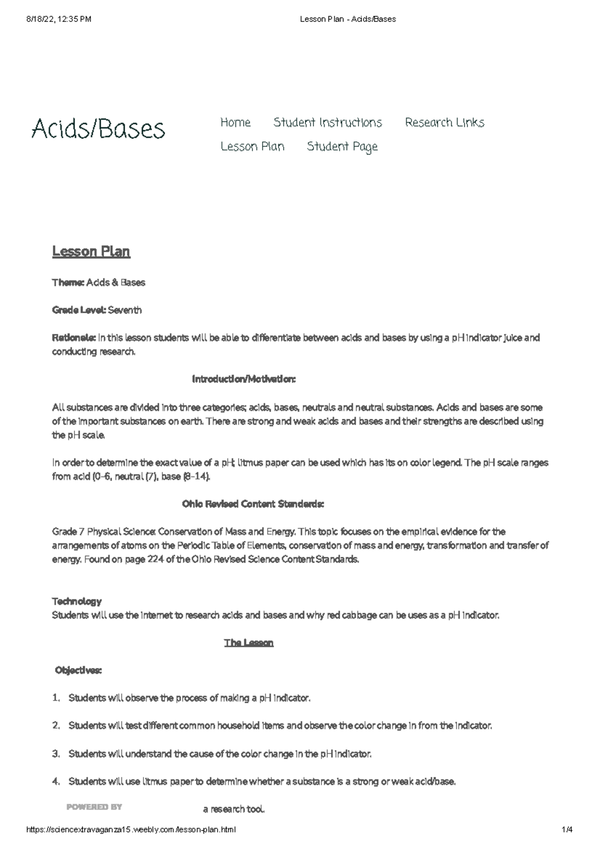 Lesson Plan - Acids Bases - Acids/Bases Home Student Instructions ...