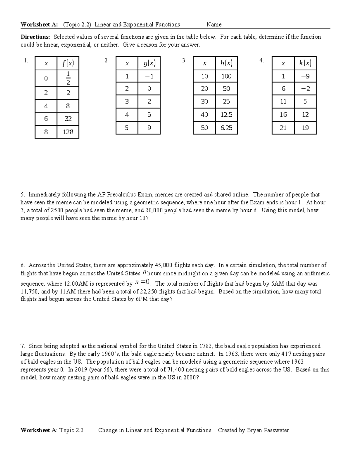 Worksheet+A+Topic+2 - Worksheet A - Worksheet A: (Topic 2) Linear and ...